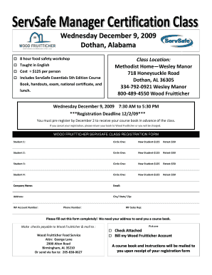 Fillable Online WOOD FRUITTICHER SERVSAFE CLASS REGISTRATION FORM Fax Email Print - pdfFiller