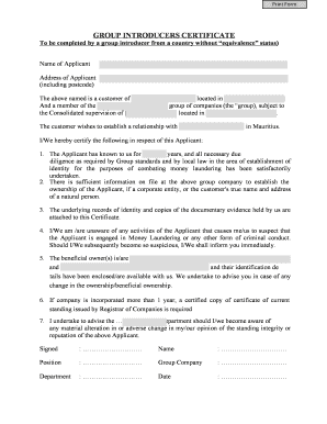 Fillable Online GROUP INTRODUCERS CERTIFICATE To be completed by a ...