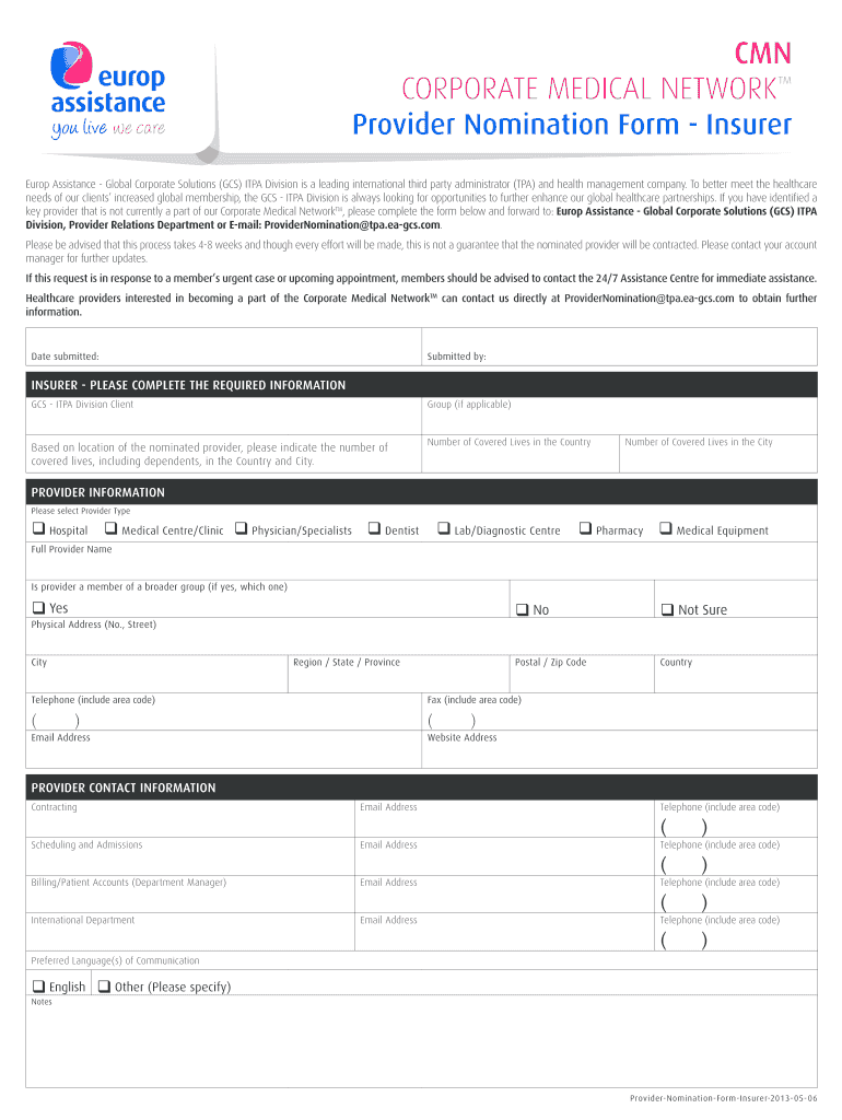 Fillable Online Provider Nomination Form - Insurers Fax Email Print ...