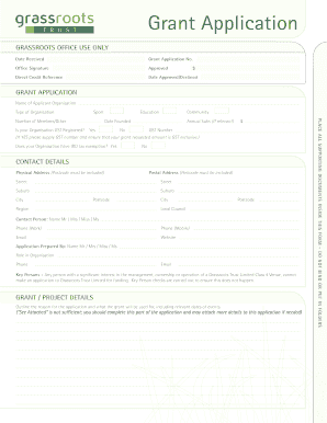 Fillable Online grassrootstrust co 0620814 Grassroots Application Form ...