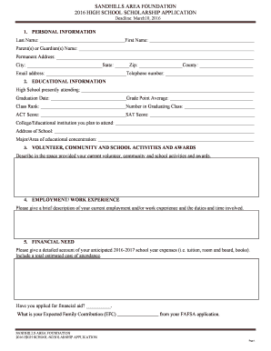 Fillable Online SAF High School Application - Sandhills Area Foundation Fax Email Print - pdfFiller
