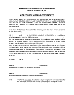 Fillable Online Corporate Voting Certificate ...