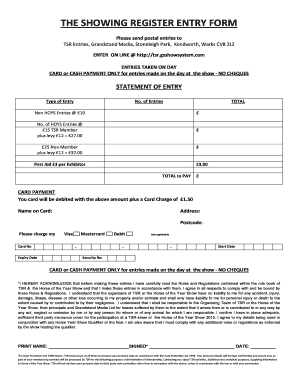 Fillable Online THE SHOWING REGISTER ENTRY FORM Please send postal ...