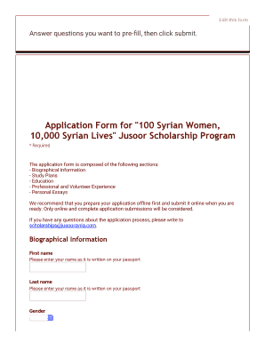 Fillable Online Application Form for 100 Syrian Women 10000 Syrian ...