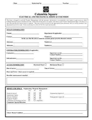 Fillable Online Electrical and Mechanical Room Access Form - Columbia ...