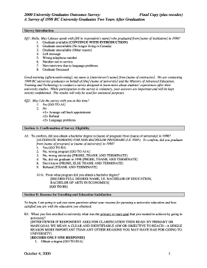 Fillable Online 2000 University Graduates Outcomes Survey: Final Copy ...