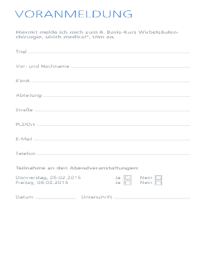 Ausfüllbar Online Vorank ndigung - ulrich medical Fax Email Drucken - pdfFiller