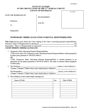 Fillable Online TEMPORARY ORDER ALLOCATING PARENTAL RESPONSIBILITIES ...