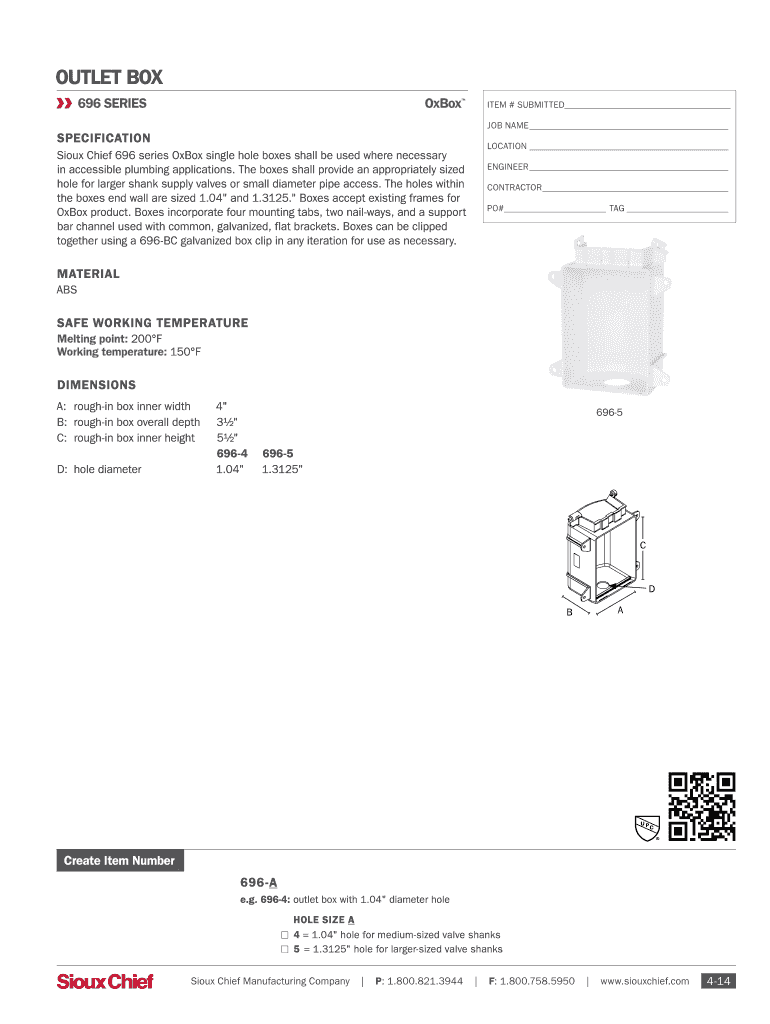 Fillable Online OUTLET BOX - Sioux Chief Manufacturing Fax Email Print ...