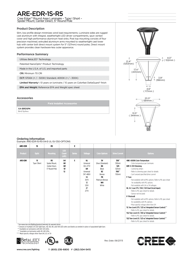 Fillable Online Cree Edge Area round Luminaire Spec Sheet Spider Mount ...