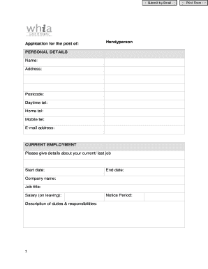 Fillable Online wha org Application for the post of: Handyperson ...