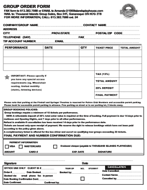 Fillable Online GROUP ORDER FORM - Thousand Islands Playhouse Fax Email Print - pdfFiller
