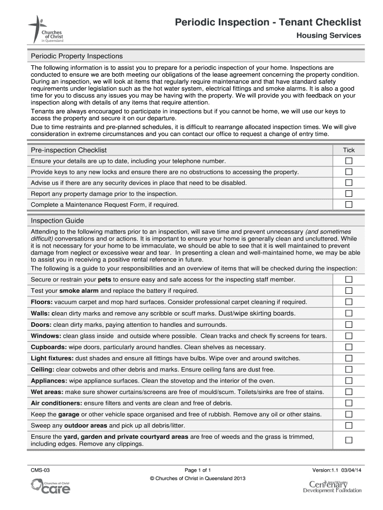 Fillable Online Periodic Inspection - Tenant Checklist Fax Email Print ...