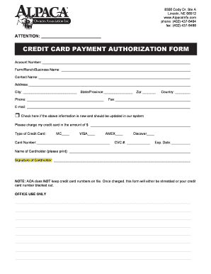 Fillable Online CREDIT CARD PAYMENT AUTHORIZATION FORM - alpacainfocom ...