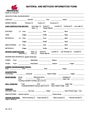 Fillable Online MATERIAL AND METHODS INFORMATION FORM NAME OF PROJECT ...