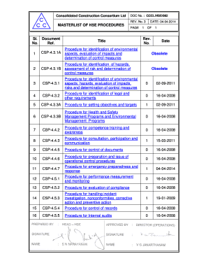 Fillable Online MASTERLIST OF HSE PROCEDURES Fax Email Print - pdfFiller