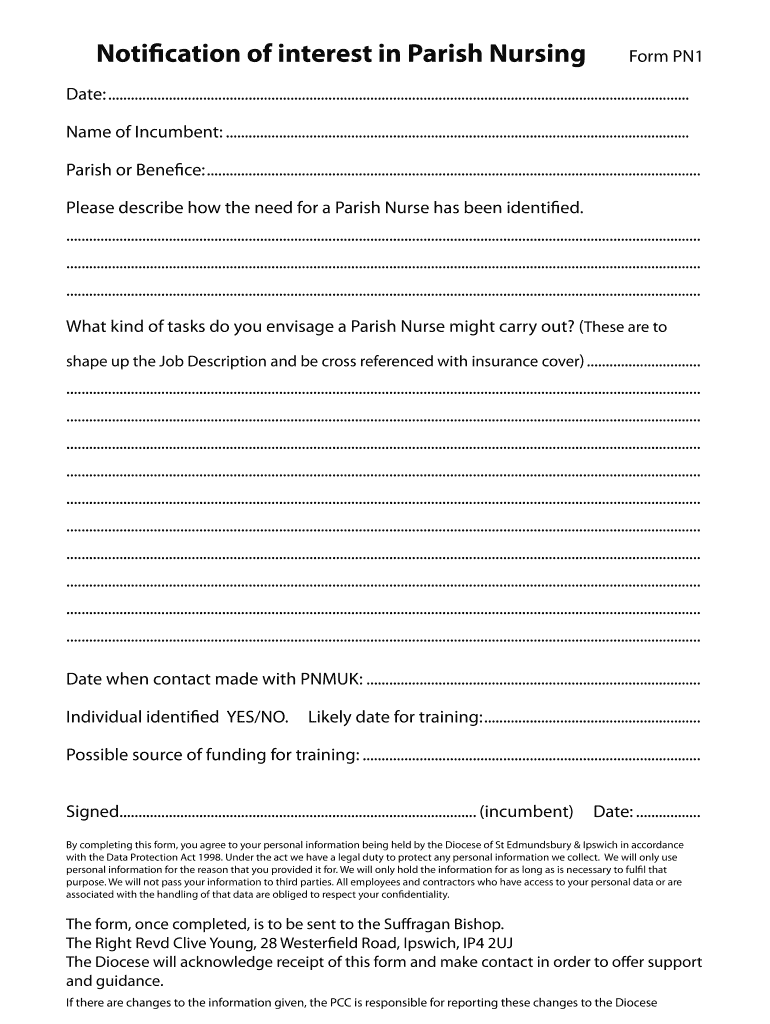 Fillable Online chichester anglican Notification of interest in Parish ...