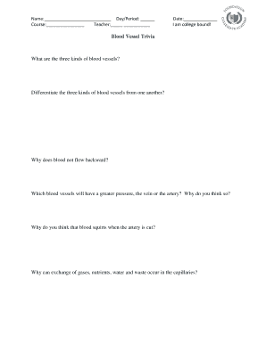 Fillable Online Blood Vessel Trivia What are the three kinds of blood ...