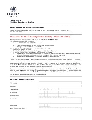 Fillable Online coverthegap co Claim Form Medical Gap Cover Policy ...