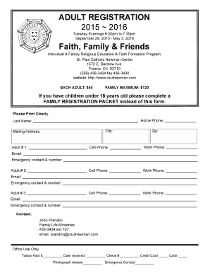 Fillable Online ADULT REGISTRATION 2015 2016 Fax Email Print - pdfFiller