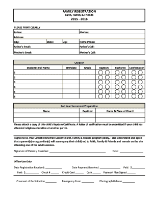 Fillable Online FAMILY REGISTRATION Faith Family amp Friends 2015 ...