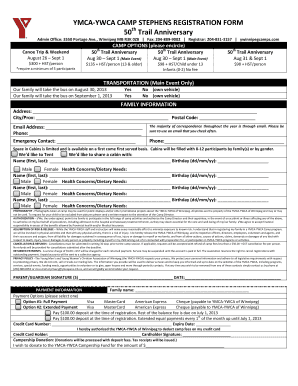 Fillable Online YMCA-YWCA CAMP STEPHENS REGISTRATION FORM 50 Trail ...