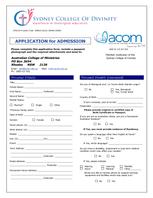 Fillable Online acom edu SCD Application for Admission Form 20121 ...