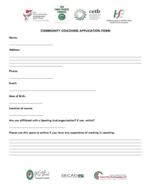Fillable Online COMMUNITY COACHING APPLICATION FORM - Cork Sports ...