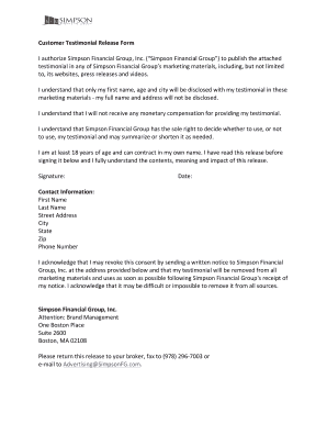 Fillable Online Customer testimonial release form - bsimpsonfgbbcomb ...