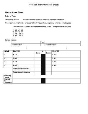 Fillable Online Year 5/66 Badminton Score Sheets Fax Email Print ...