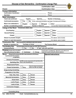 Fillable Online sbdiocese Confirmation Liturgy Plan - Roman Catholic ...