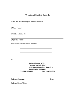 Fillable Online Transfer of Medical Records - CustomCare MD Fax Email ...