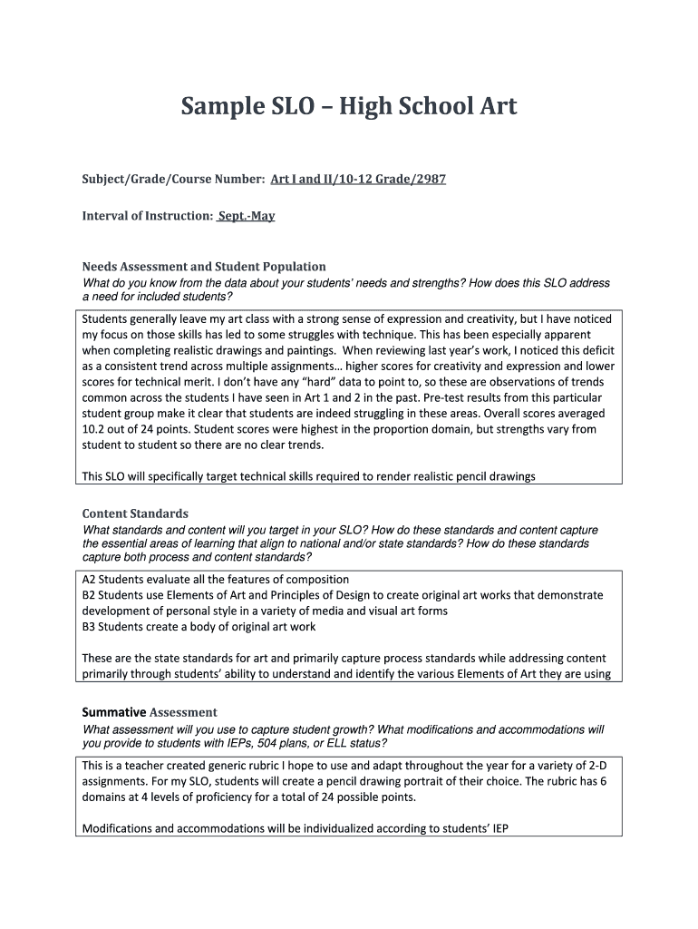 Fillable Online maine nea Sample SLO High Art - National Education ...