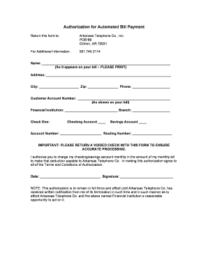 Fillable Online Download the Artelco Automated Bill Payment Form PDF ...