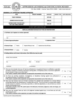 Fillable Online talcb texas RENEWAL OF APPRAISER TRAINEE APPROVAL Fax ...