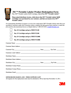 Fillable Online 3M Portable Labeler Free Product Redemption Form Fax ...