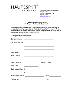 Fillable Online hautespot FINANCIAL AUTHORIZATION To Release ...