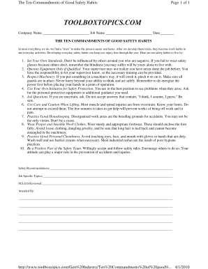Fillable Online THE TEN COMMANDMENTS OF GOOD SAFETY HABITS Fax Email ...