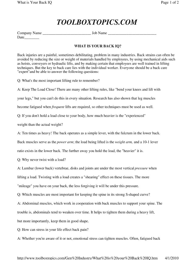 Fillable Online What is Your Back IQ Fax Email Print - pdfFiller