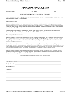 Fillable Online EXTENSION CORD SAFETY-TAKE NO CHANCES Fax Email Print ...