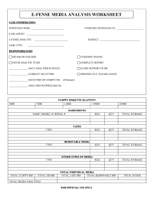 Fillable Online MEDIA ANALYSIS WORKSHEET - Craig Chamberlain Fax Email ...
