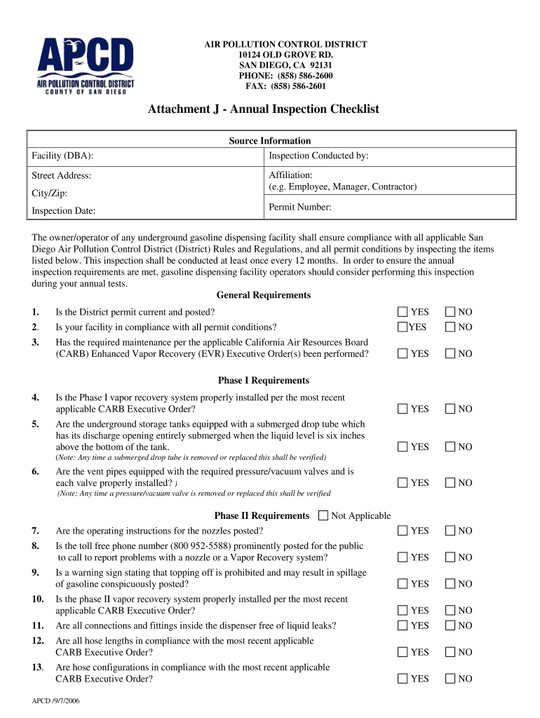 Fillable Online sdapcd BAnnual Inspectionb and maintainance checklist ...