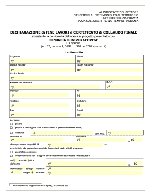 Compilabile Online comune tempiopausania ot DICHIARAZIONE di FINE ...