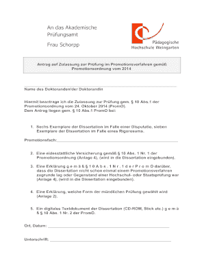 Ausfüllbar Online ph-weingarten Antrag auf Zulassung der Prfung im Promotionsverfahrenpdf - ph ...