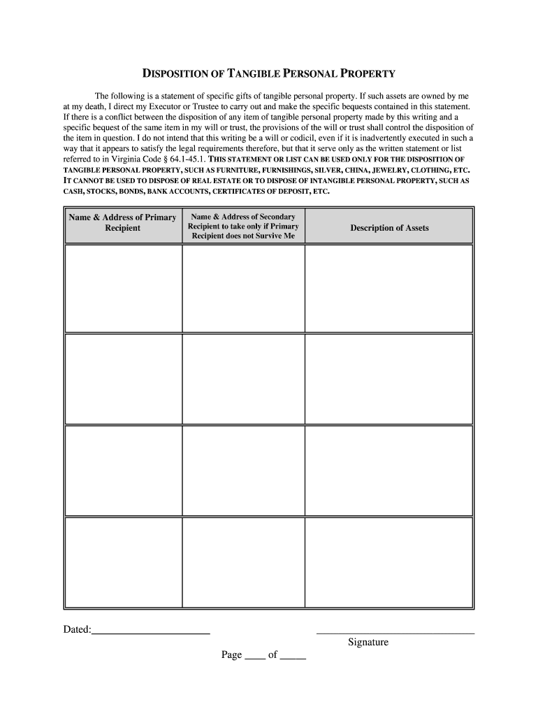 Virginia Tangible Personal Property Disposition Form - Fill Out, Sign ...