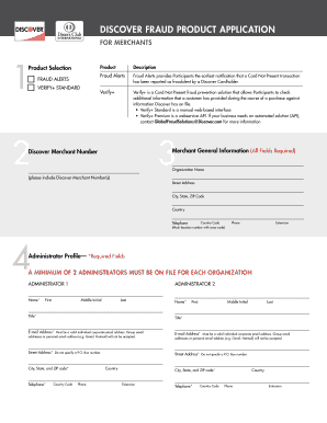 Fillable Online DISCOVER FRAUD PRODUCT APPLICATION FOR MERCHANTS 1 ...