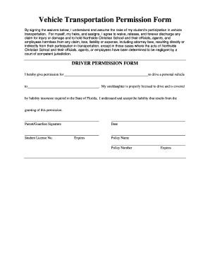 Fillable Online Transportation Permission Form - Northside Christian ...
