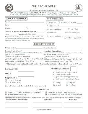Fillable Online ito ocde TRIP SCHEDULE - Inside the Outdoors Fax Email ...