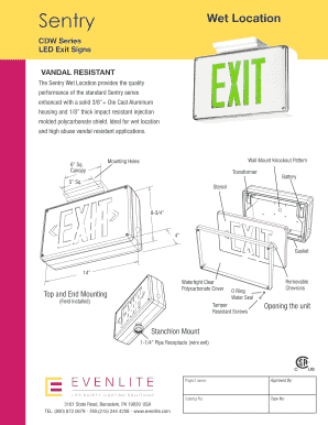 Fillable Online Sentry Wet Location LED Exit Signs CDW Series Fax Email ...