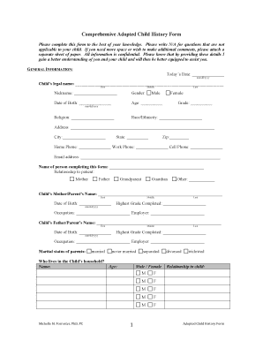 Fillable Online Comprehensive Adopted Child History Form Fax Email ...